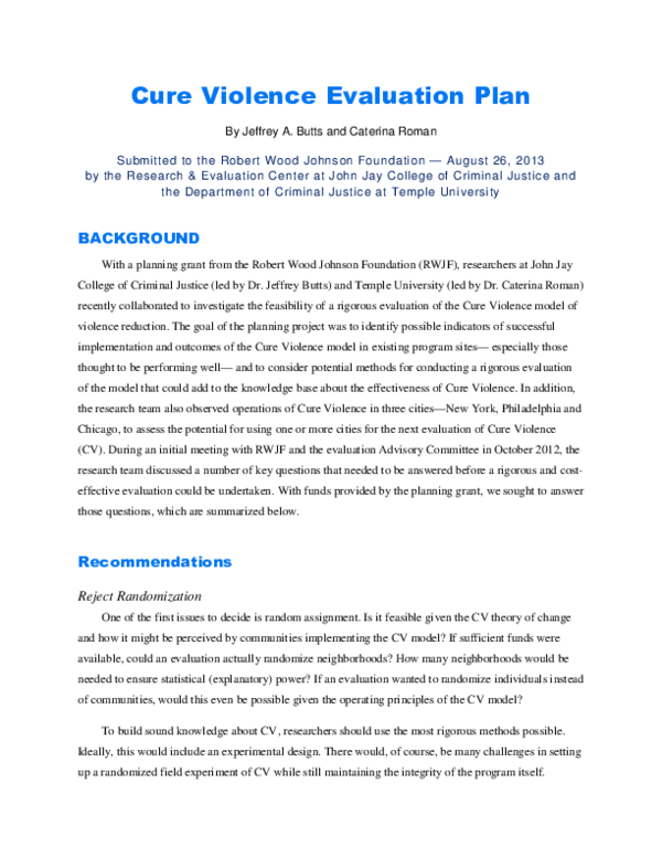 (PDF) Cure Violence Evaluation Plan
