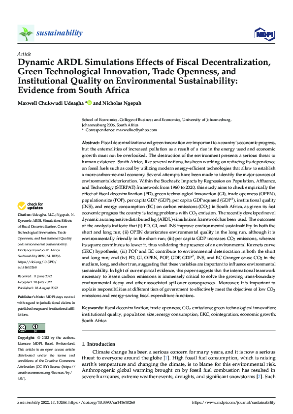 (PDF) Dynamic ARDL Simulations Effects of Fiscal Decentralization, Green Technological ...