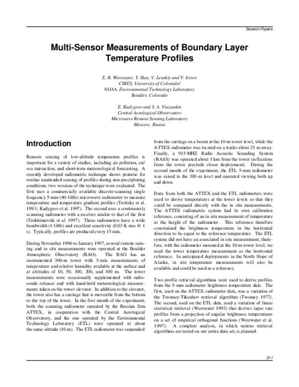 (PDF) MultiSensor Measurements of Boundary Layer Temperature Profiles | E. Westwater - Academia.edu