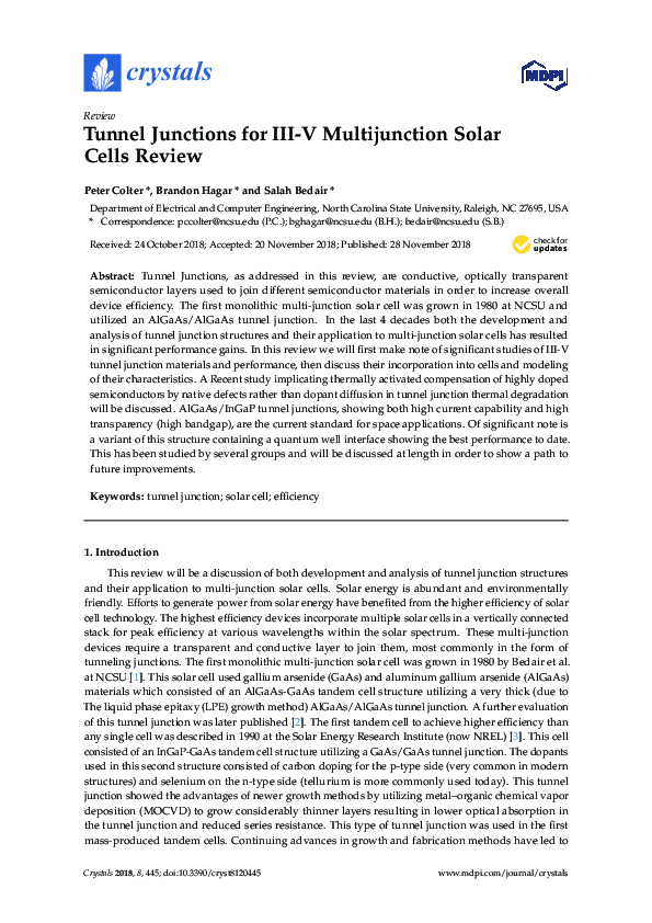 (PDF) Tunnel Junctions for III-V Multijunction Solar Cells Review