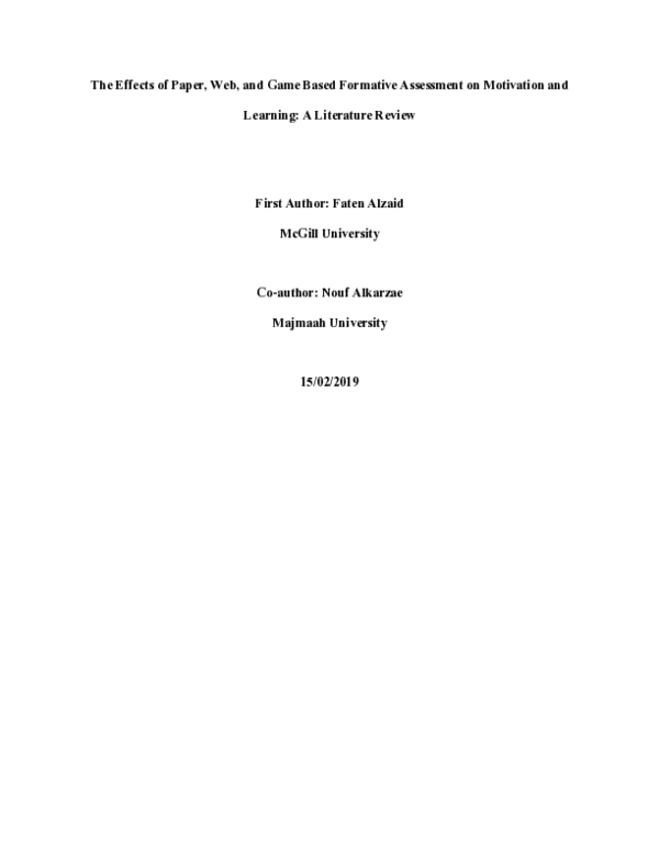 (PDF) The Effects of Paper, Web, and Game Based Formative Assessment on Motivation and Learning ...