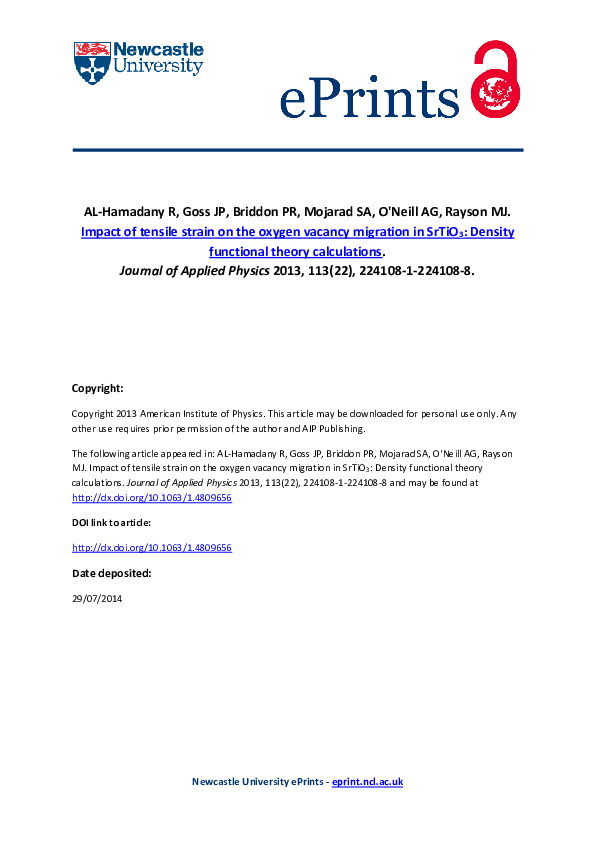 Pdf Impact Of Tensile Strain On The Oxygen Vacancy Migration In