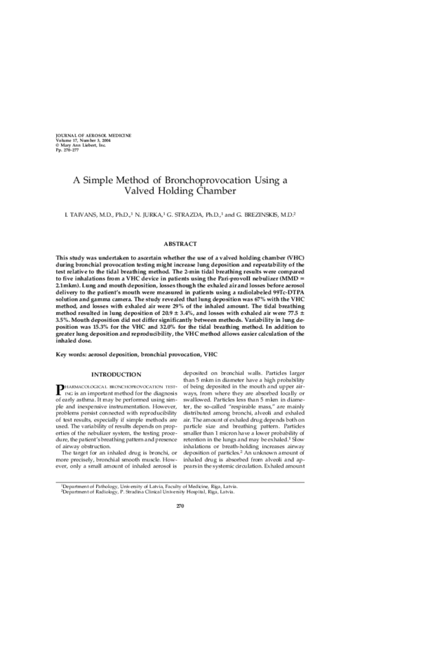 (PDF) A Simple Method of Bronchoprovocation Using a Valved Holding Chamber