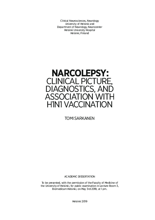 (PDF) Narcolepsy: clinical picture, diagnostics, and association with H1N1 vaccination