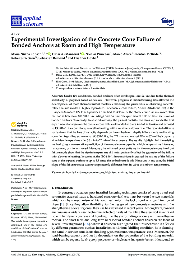 (PDF) Experimental Investigation of the Concrete Cone Failure of Bonded ...
