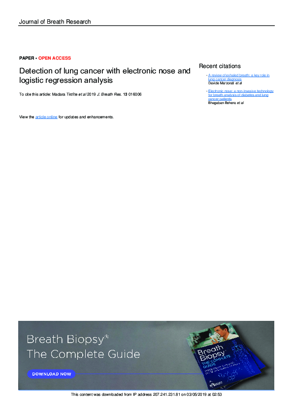 Pdf Detection Of Lung Cancer With Electronic Nose And Logistic