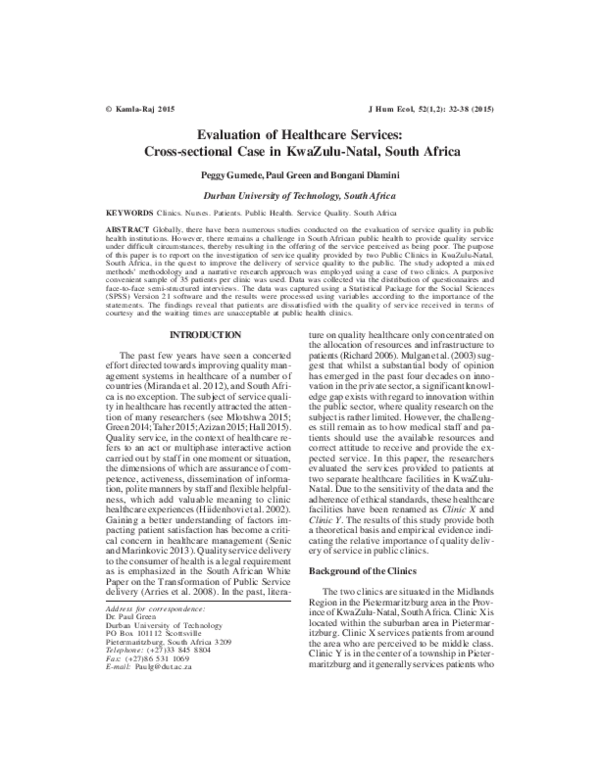 (PDF) Evaluation of Healthcare Services: Cross-sectional Case in ...