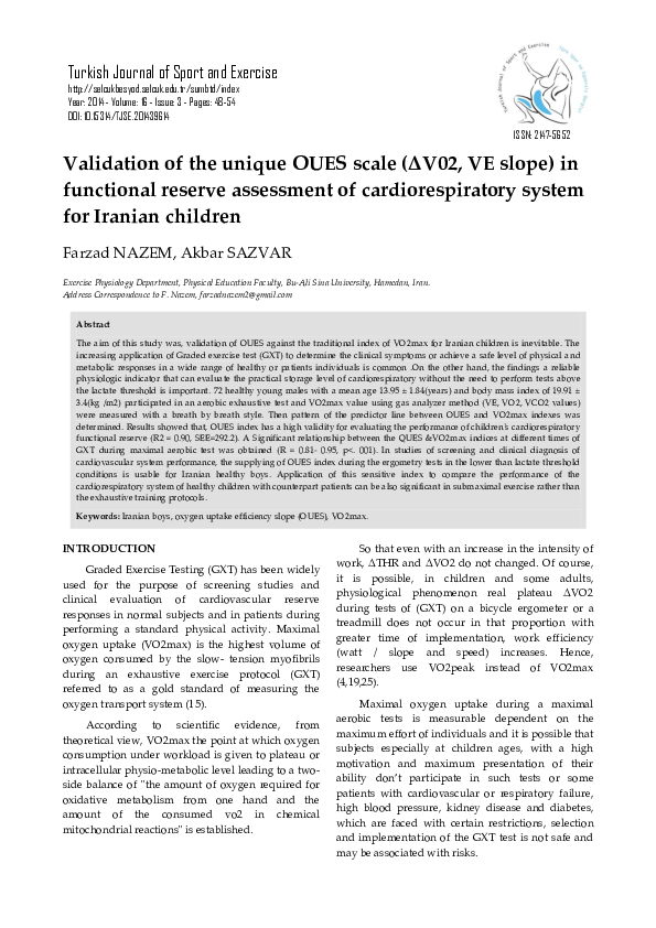 (PDF) Validation of the unique OUES scale (?V02, VE slope) in ...