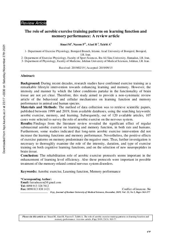 (PDF) The role of aerobic exercise training patterns on learning ...