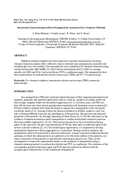 (PDF) Structural Characterization of Iron Nanoparticles Synthesized by Chemical -Methods