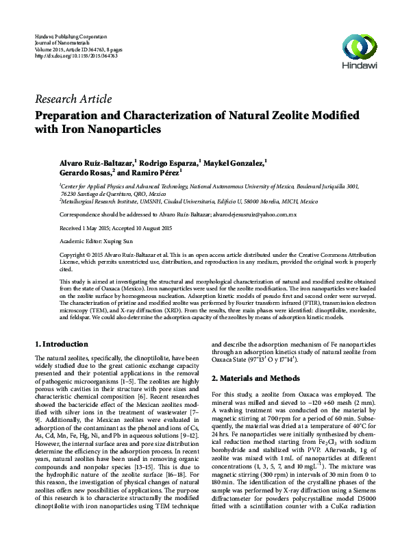 Pdf Preparation And Characterization Of Natural Zeolite Modified With Iron Nanoparticles
