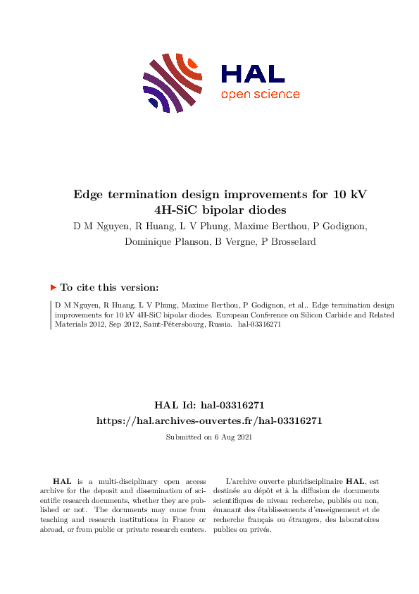 (PDF) Edge Termination Design Improvements for 10 kV 4H-SiC Bipolar Diodes