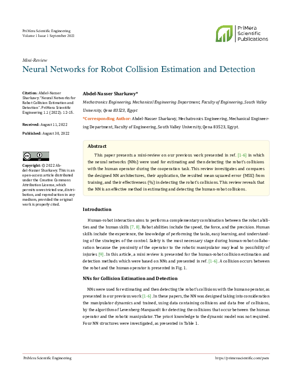 (PDF) Neural Networks for Robot Collision Estimation and Detection