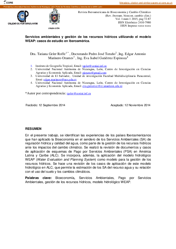 (PDF) Servicios ambientales y gestión de los recursos hídricos ...