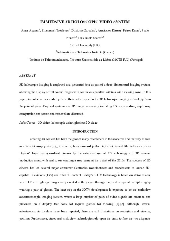 (PDF) Immersive 3D Holoscopic Video System | Paulo Nunes - Academia.edu