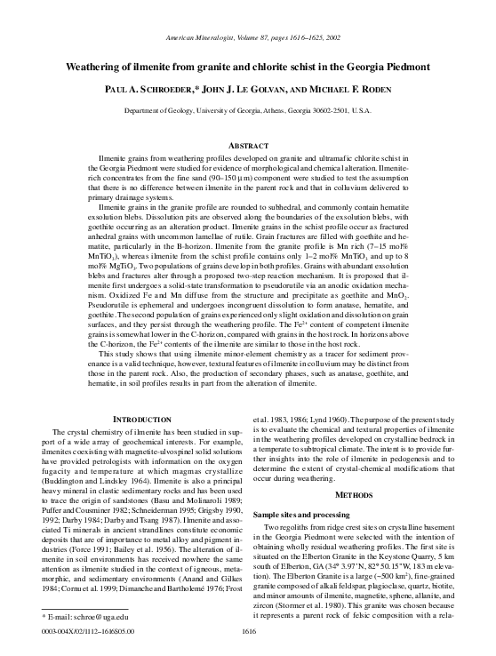 (PDF) Weathering of ilmenite from granite and chlorite schist in the ...