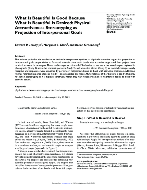 (PDF) What Is Beautiful Is Good Because What Is Beautiful Is Desired ...