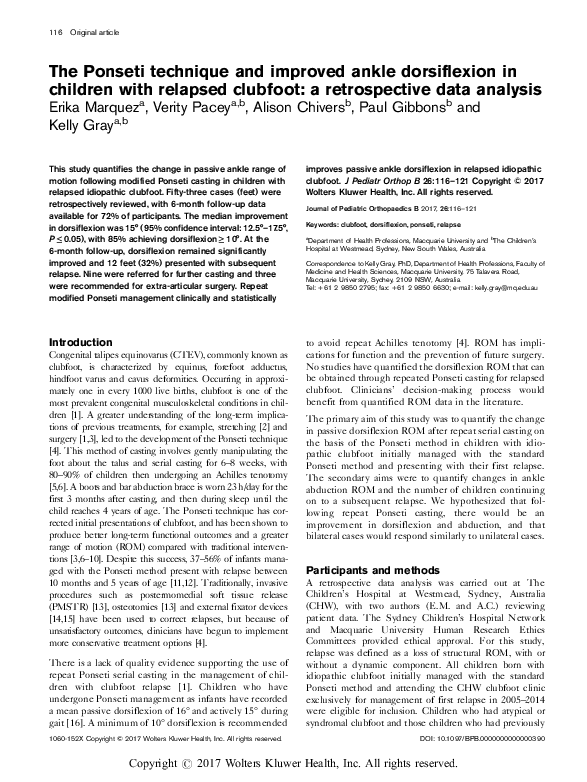 (PDF) The Ponseti technique and improved ankle dorsiflexion in children ...