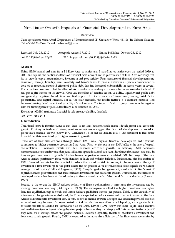 (PDF) Non-linear Growth Impacts of Financial Development in Euro Area