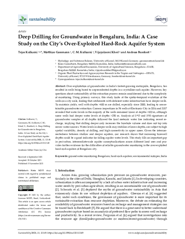 (PDF) Deep Drilling for Groundwater in Bengaluru, India: A Case Study on the City’s Over ...