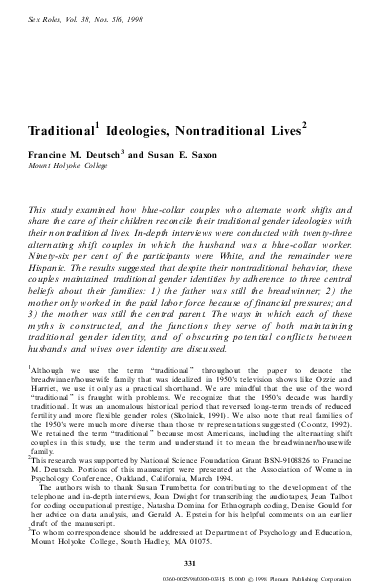 (PDF) Traditional Ideologies, Nontraditional Lives | Francine Deutsch ...