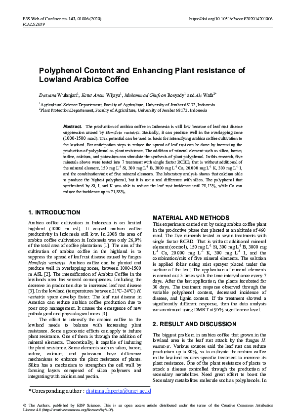 (PDF) Polyphenol Content and Enhancing Plant resistance of Lowland Arabica Coffee
