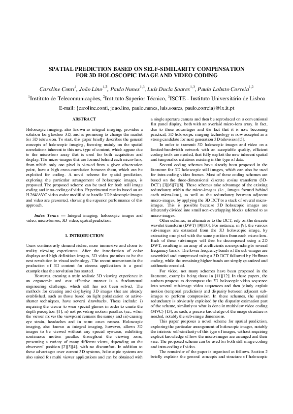 (PDF) Spatial prediction based on self-similarity compensation for 3D holoscopic image and video ...