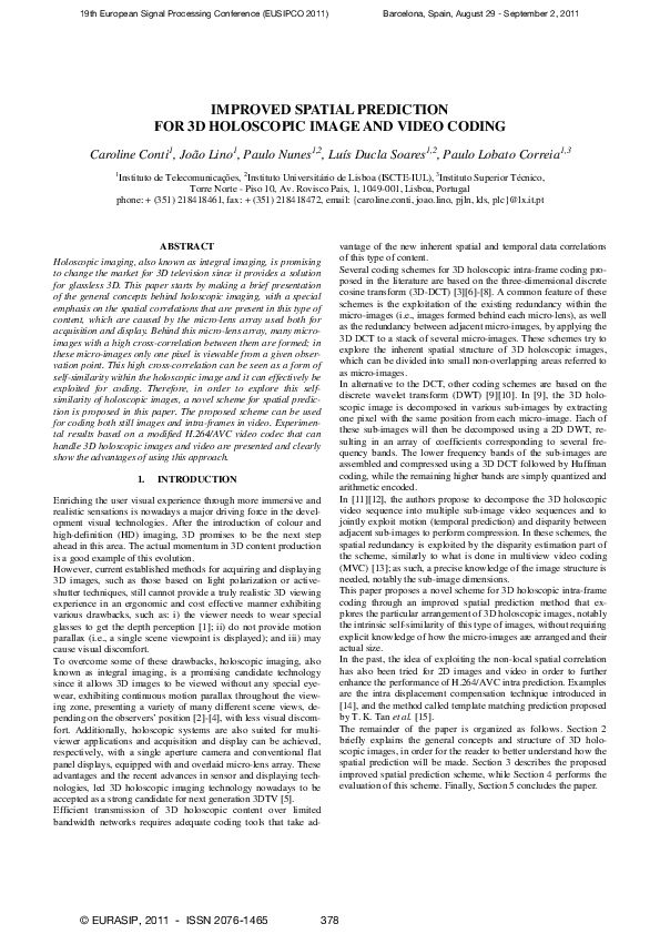 Pdf Improved Spatial Prediction For 3d Holoscopic Image And Video Coding