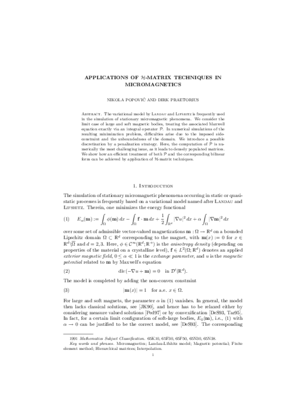 (PDF) Applications of -Matrix Techniques in Micromagnetics