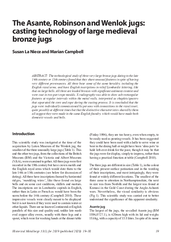 (PDF) The Asante, Robinson and Wenlok jugs: casting technology of large ...
