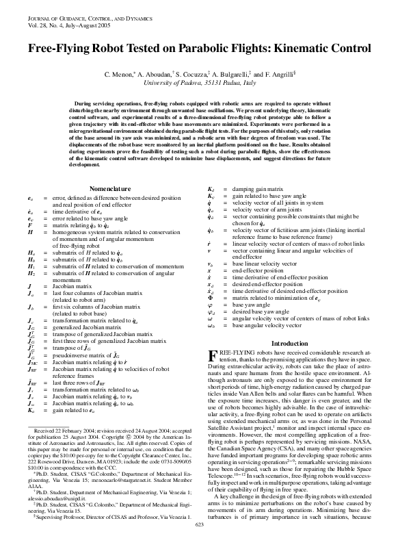 (PDF) Free-Flying Robot Tested on Parabolic Flights: Kinematic Control