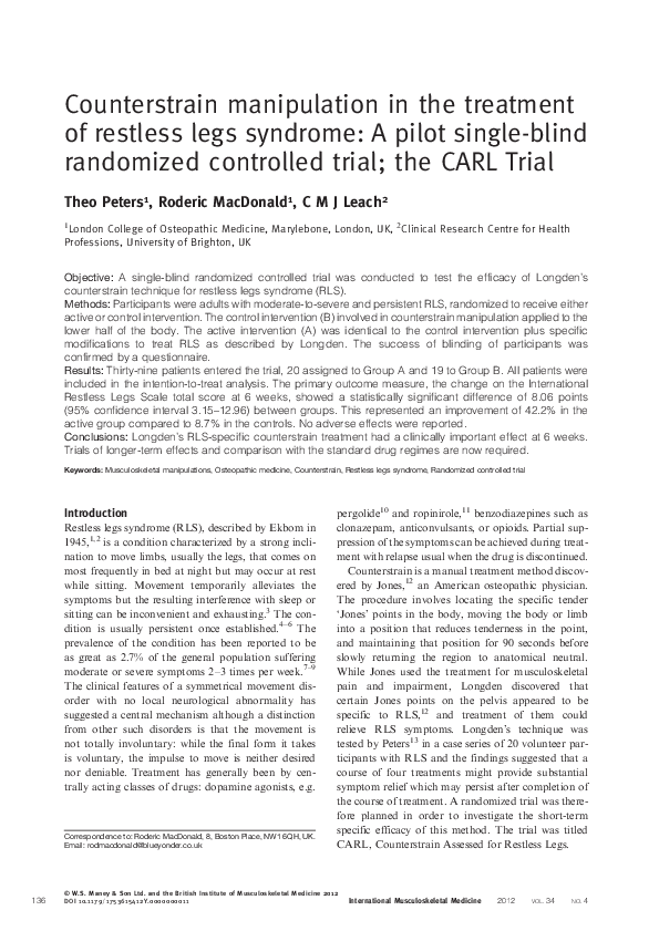 (PDF) Counterstrain manipulation in the treatment of restless legs ...