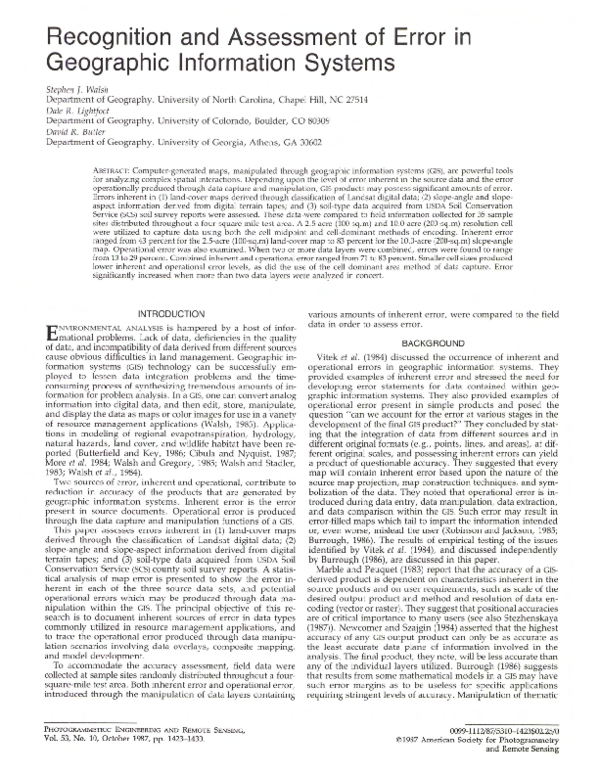 (PDF) Assessing Error in Geographic Information Systems