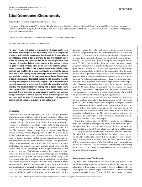 (PDF) Spiral Countercurrent Chromatography | Tom Finn and Martha Knight ...