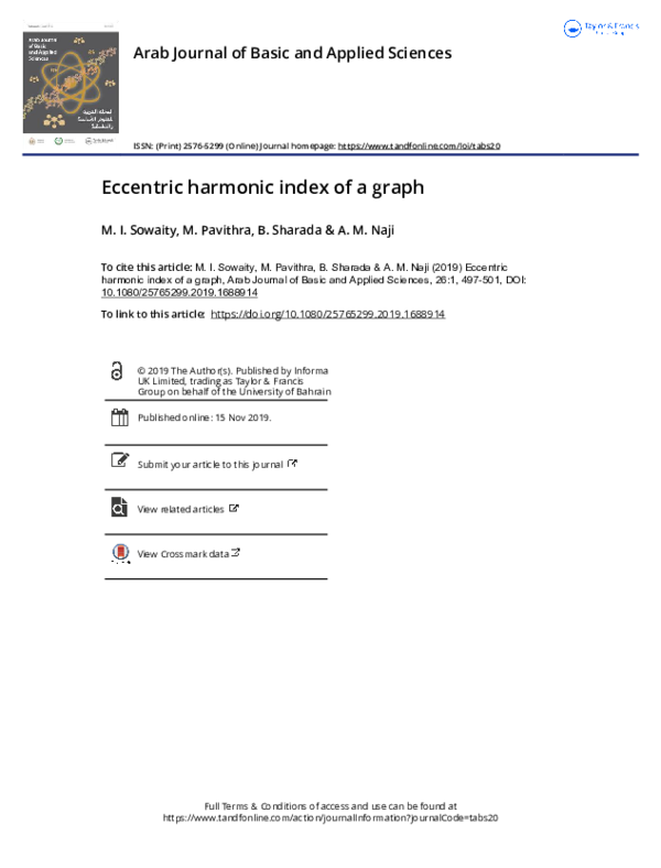 (PDF) Eccentric harmonic index of a graph