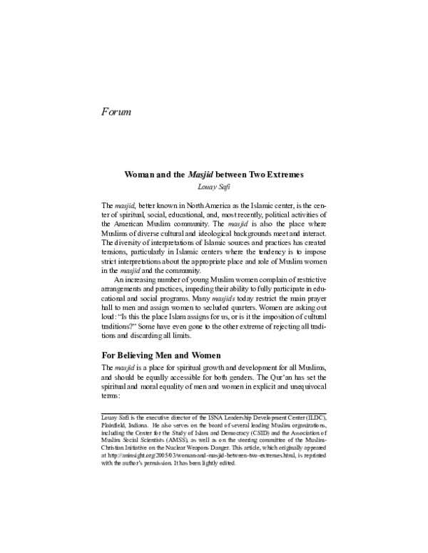 (PDF) Woman and the Masjid between Two Extremes