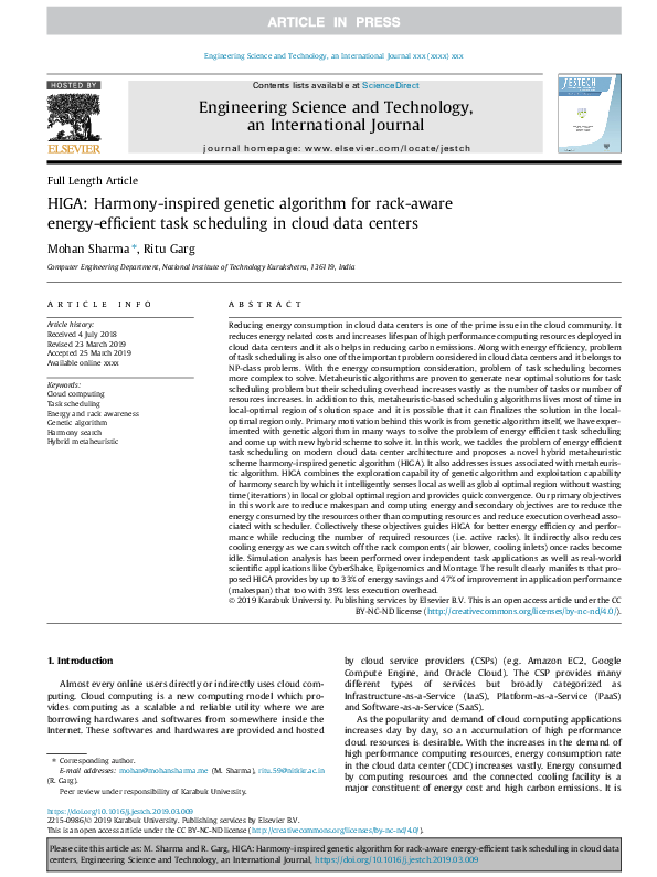 (PDF) HIGA: Harmony-inspired genetic algorithm for rack-aware energy-efficient task scheduling ...