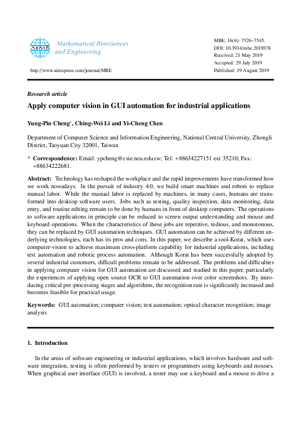 Pdf Apply Computer Vision In Gui Automation For Industrial Applications