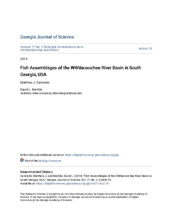 (PDF) Fish Assemblages of the Withlacoochee River Basin in South Fish ...