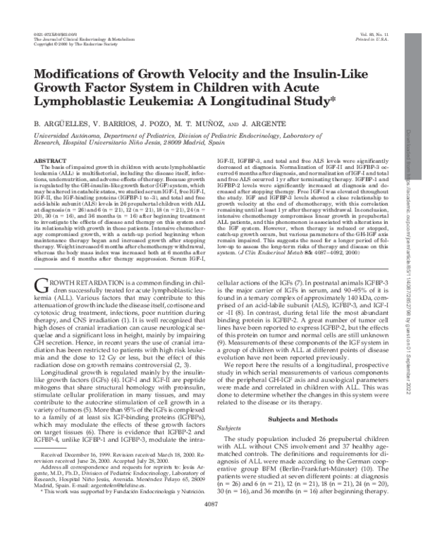 (PDF) Modifications of Growth Velocity and the Insulin-Like Growth ...