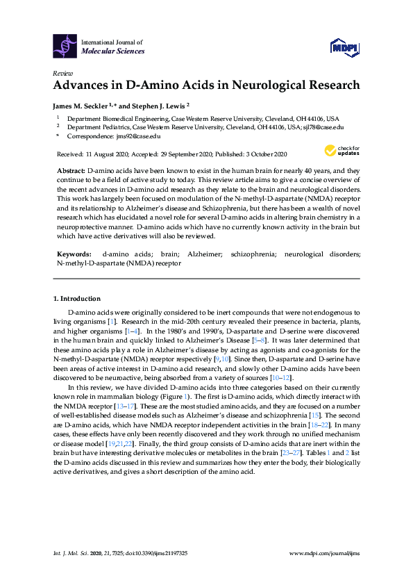 (PDF) Advances in D-Amino Acids in Neurological Research