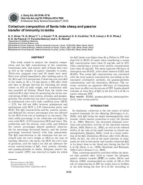 (PDF) Colostrum composition of Santa Inês sheep and passive transfer of ...