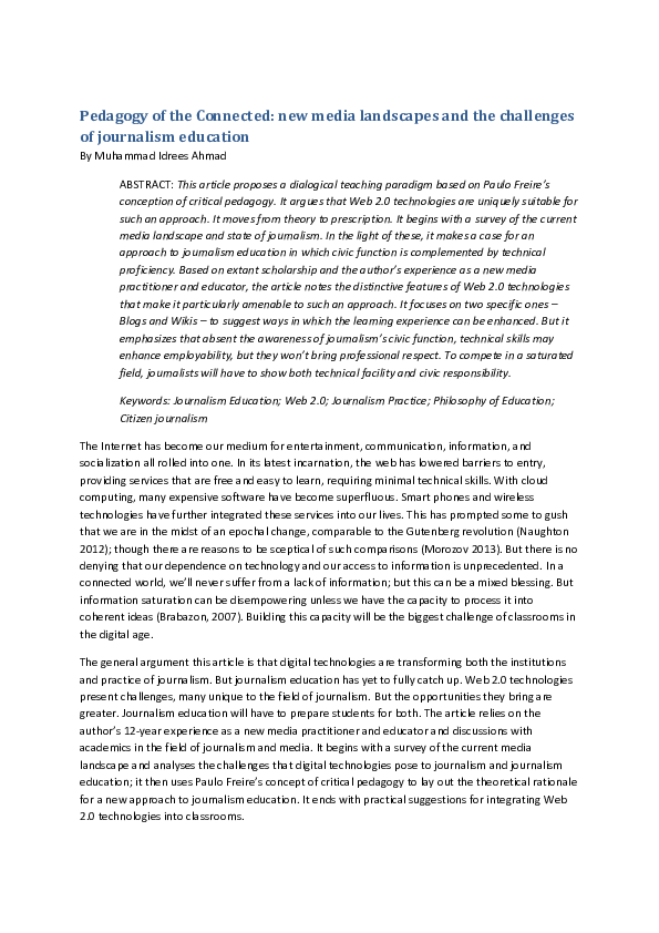 (PDF) Pedagogy of the connected: New media landscapes and the ...