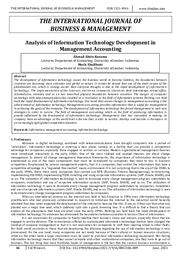 (PDF) Analysis of Information Technology Development in Management Accounting