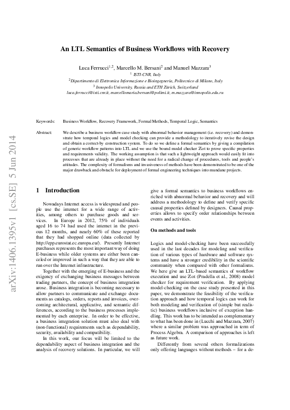 (PDF) An LTL Semantics of BusinessWorkflows with Recovery | Luca Ferrucci - Academia.edu
