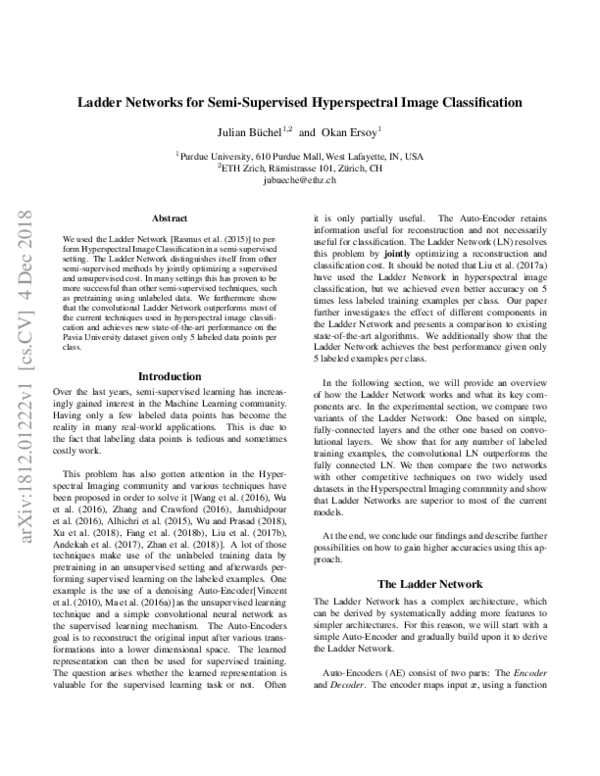 (PDF) Ladder Networks for Semi-Supervised Hyperspectral Image Classification | Okan Ersoy ...