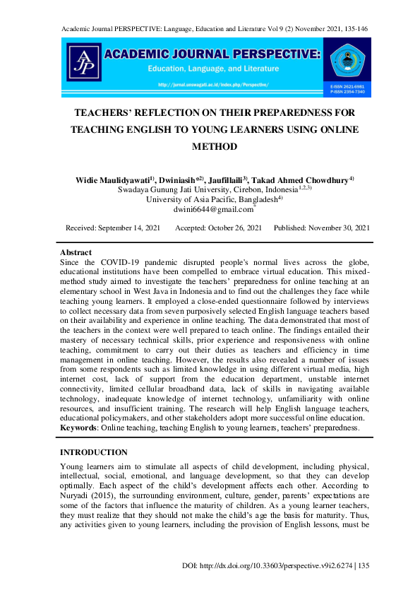 (PDF) Teachers Reflection on their Preparedness for Teaching English to ...