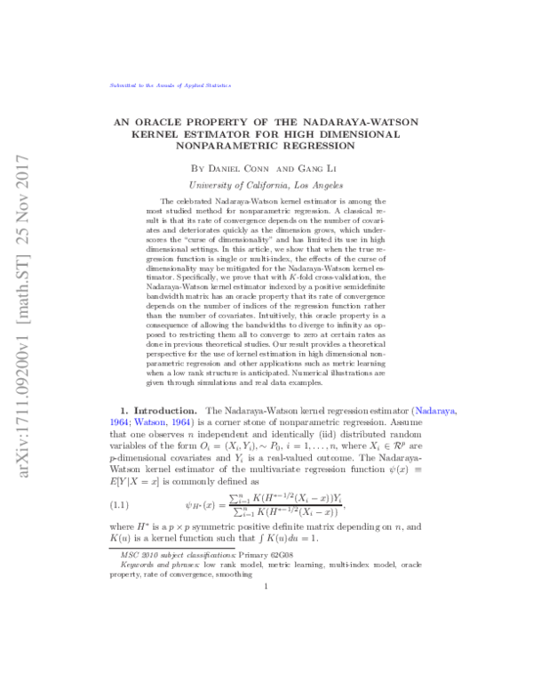(PDF) An oracle property of the Nadaraya-Watson kernel estimator for high-dimensional ...