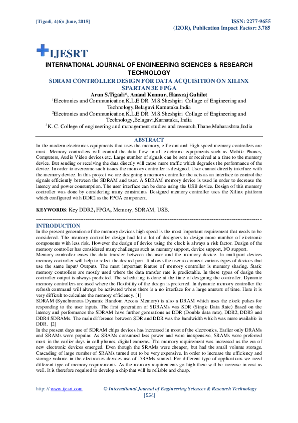 Pdf Ijesrt International Journal Of Engineering Sciences And Research Technology Sdram 