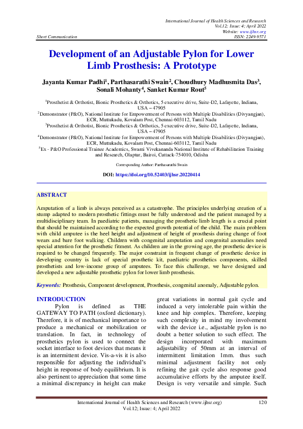 (PDF) Development of an Adjustable Pylon for Lower Limb Prosthesis: A ...